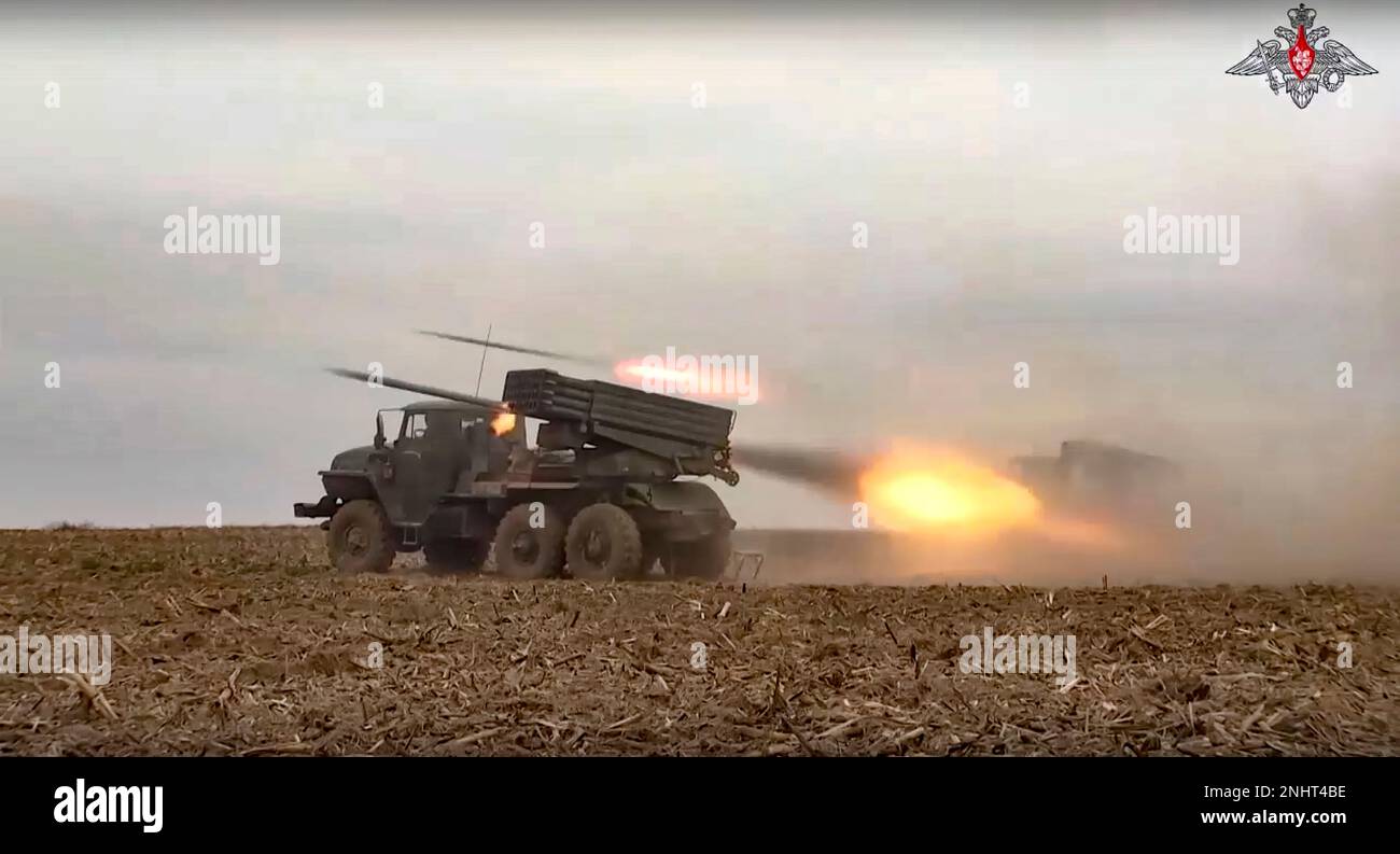 In this handout photo taken from video released by Russian Defense ...