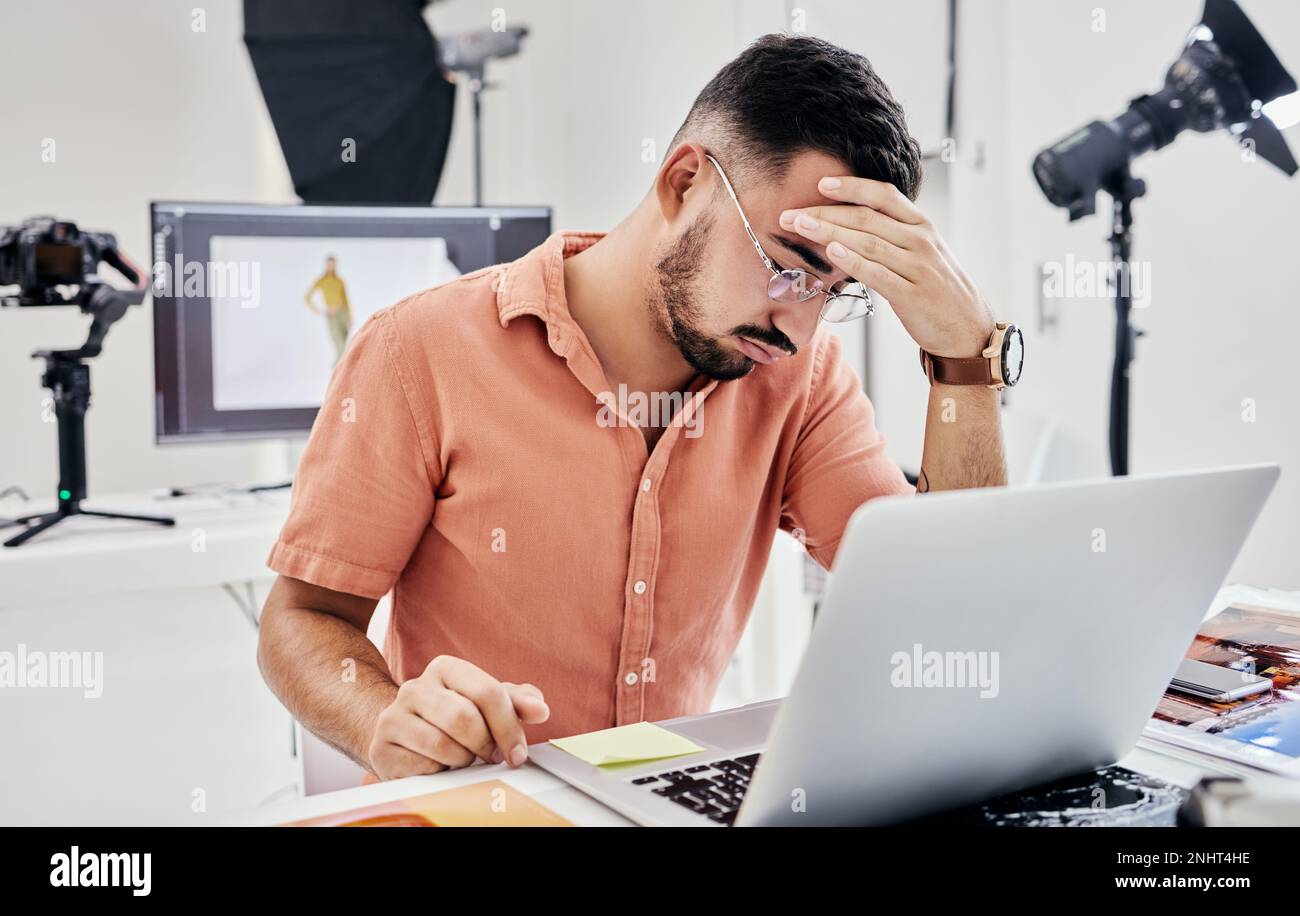 Photography stress, digital problem and businessman with anxiety from ...
