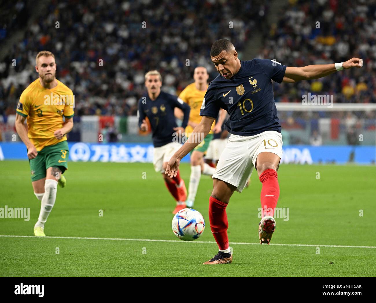 France's Kylian MBAPPE kicks a ball during the World Cup Group D match ...