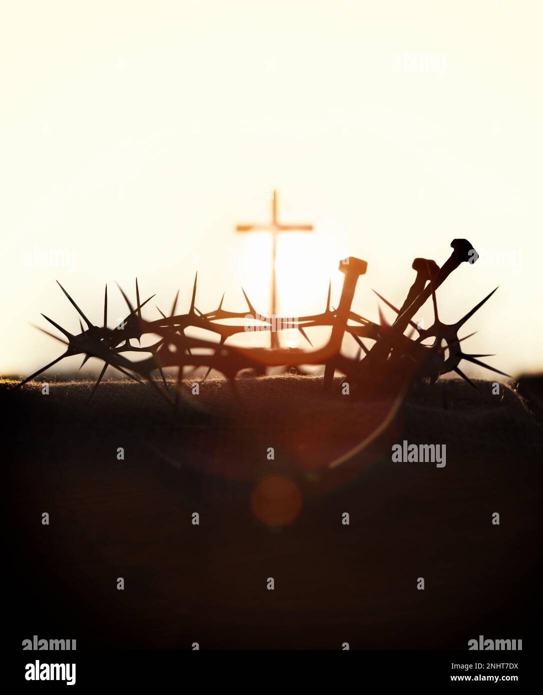 The cross, crown of thorns and nails symbolizing the suffering and ...