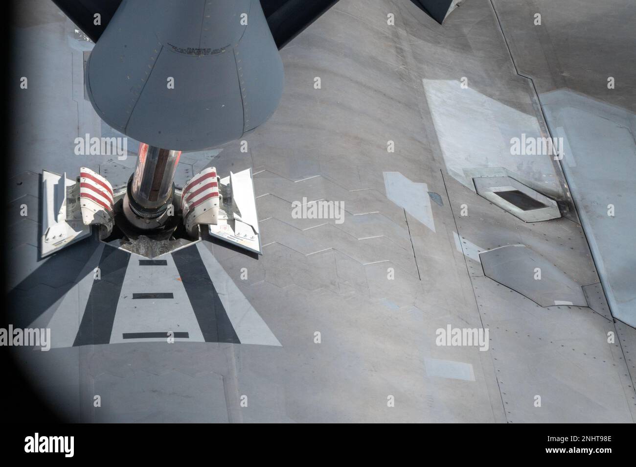 A U.S. Air Force F-22 Raptor assigned to the 3rd Wing receives fuel ...