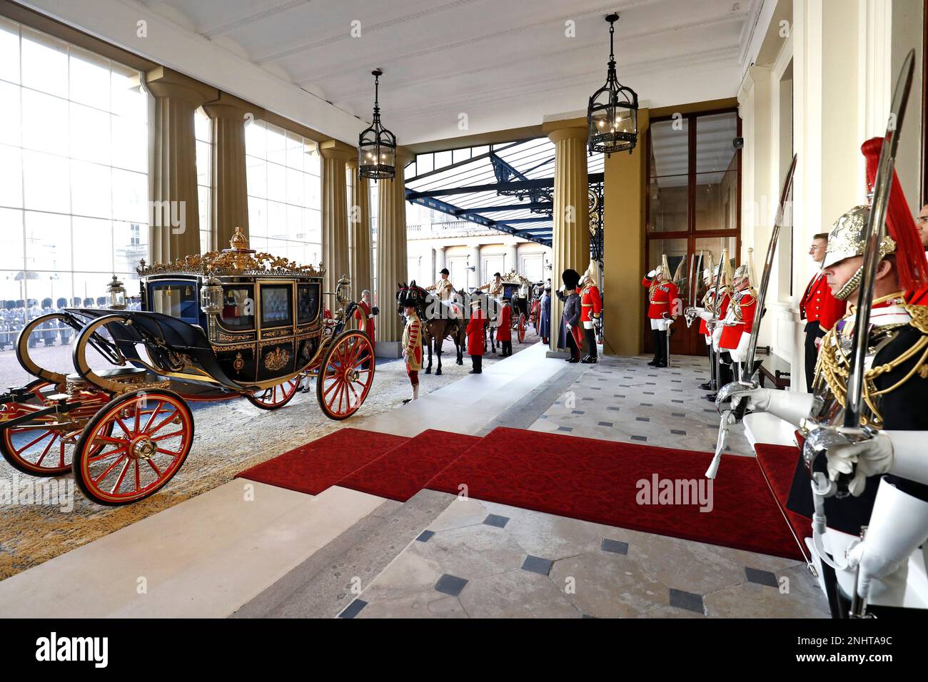 The State Carriage carrying Britain's King Charles III, Camilla, the ...