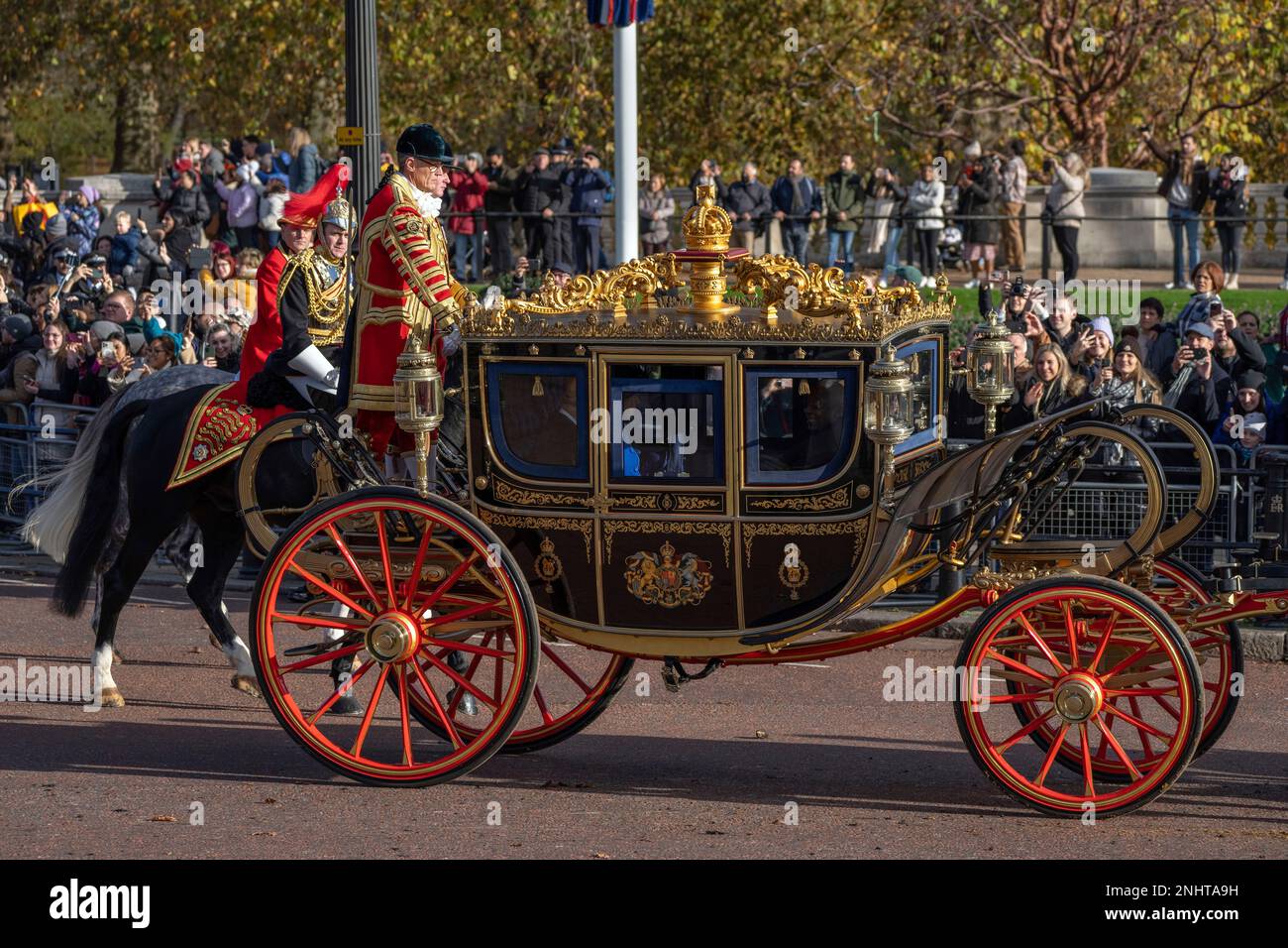 The State Carriage carrying Britain's King Charles III, Camilla, the ...