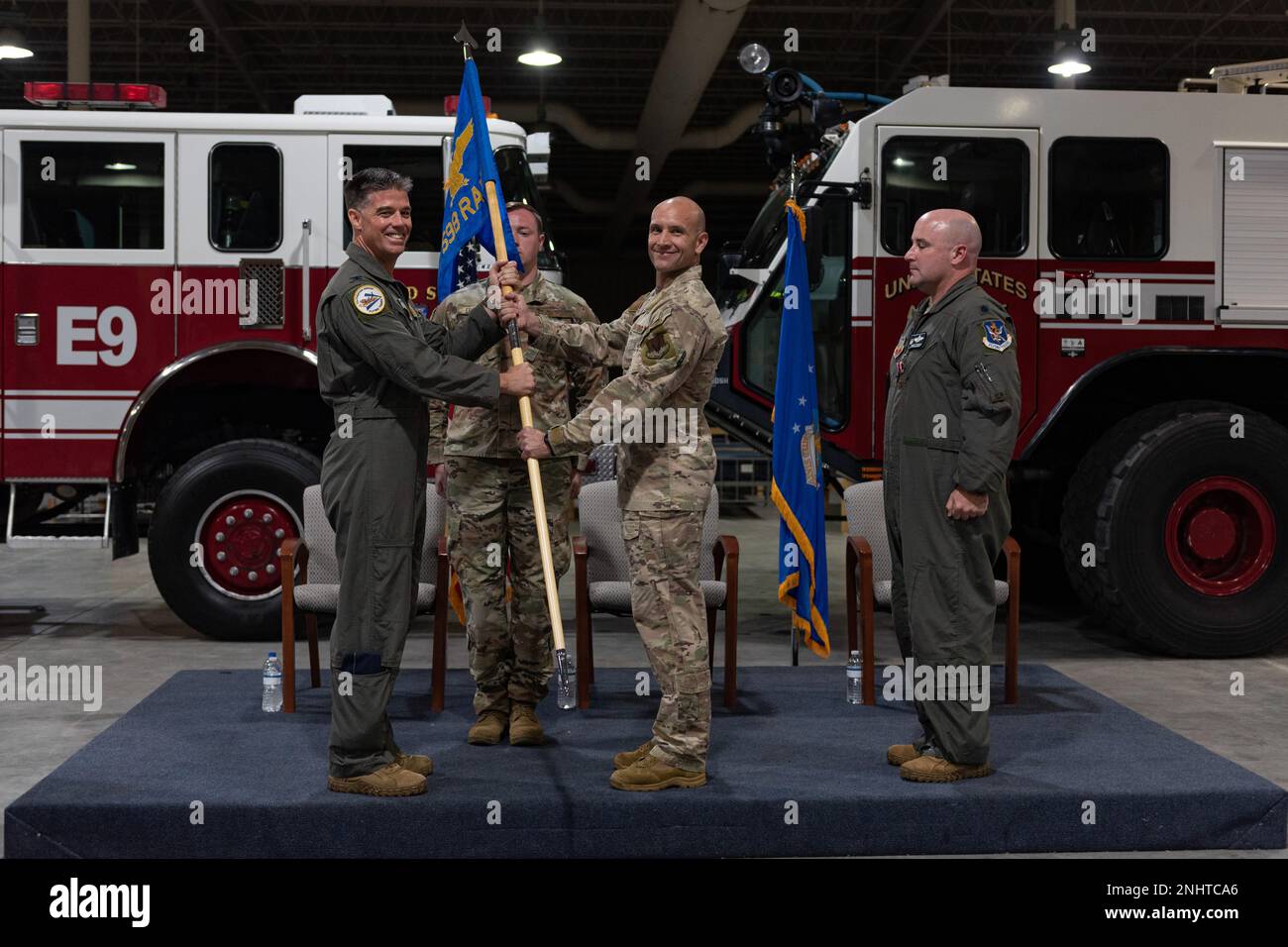 U.S. Air Force Col. Sean Baerman, left, 23rd Fighter Group commander ...