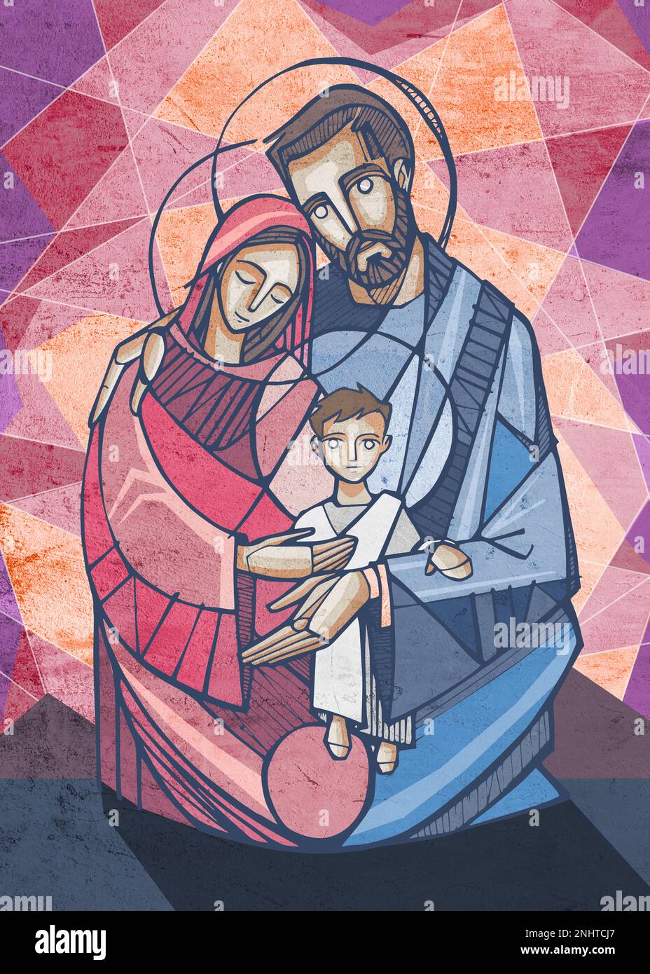 Hand drawn illustration or drawing of The Sacred Family Stock Photo - Alamy