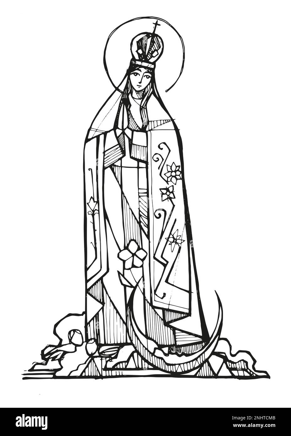 Hand drawn vector illustration or drawing of the Virgin of the Immaculate Conception Stock Photo ...