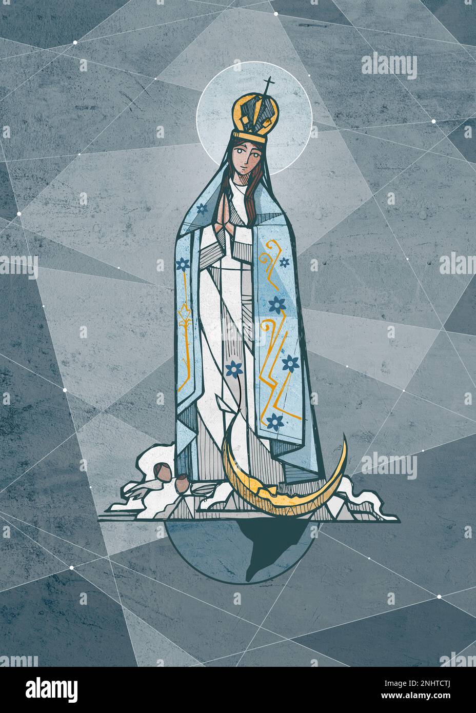 Hand drawn illustration or drawing of the Virgin of the Immaculate ...