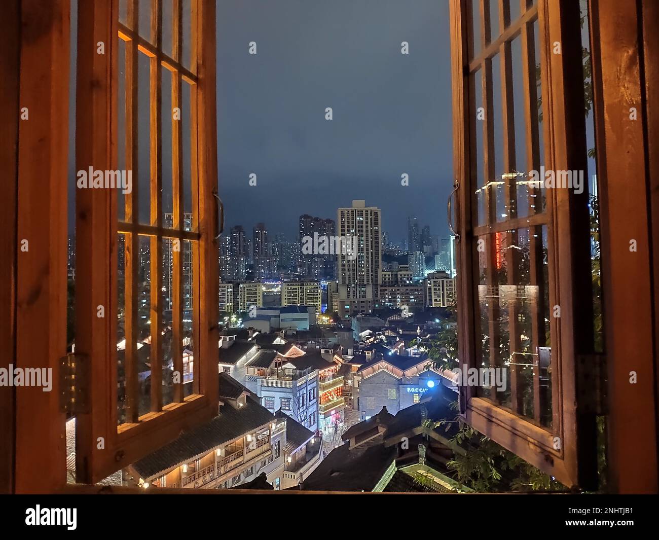 The night view of Shibati Traditional Scenic Area in Yuzhong District ...