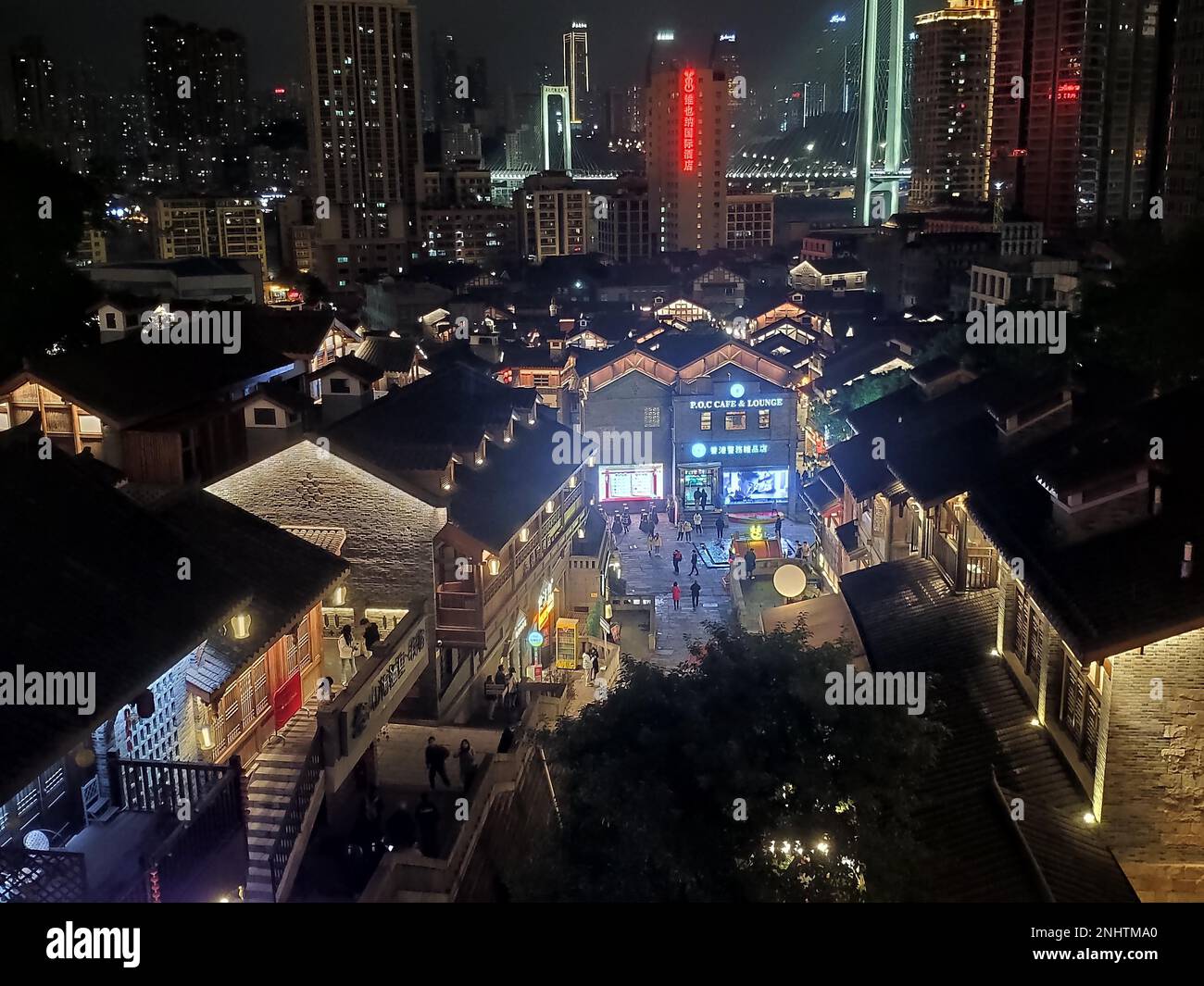 The night view of Shibati Traditional Scenic Area in Yuzhong District ...