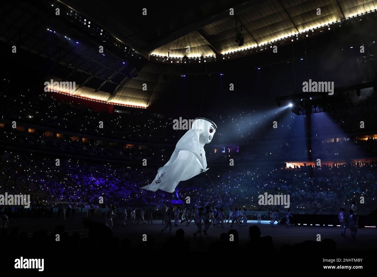 A giant model of the mascot Laeeb is seen during the opening ceremony ...