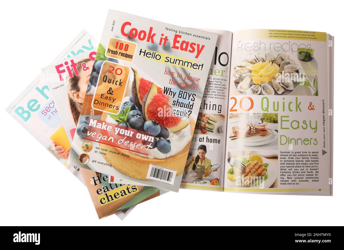 Stack of different magazines on white background, top view Stock Photo ...