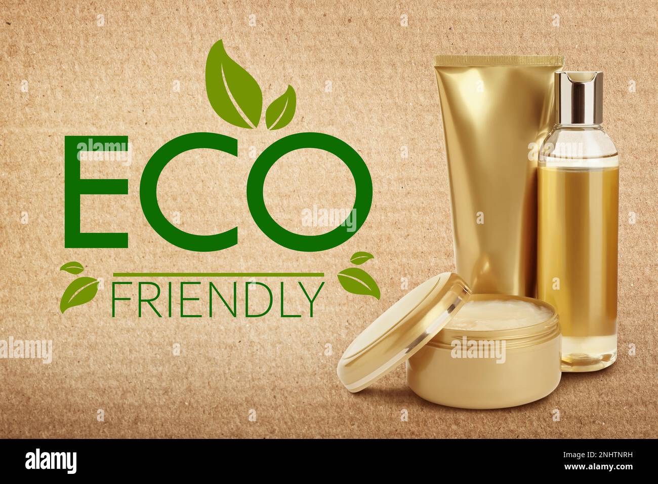 Organic eco friendly cosmetic products on cardboard background Stock ...