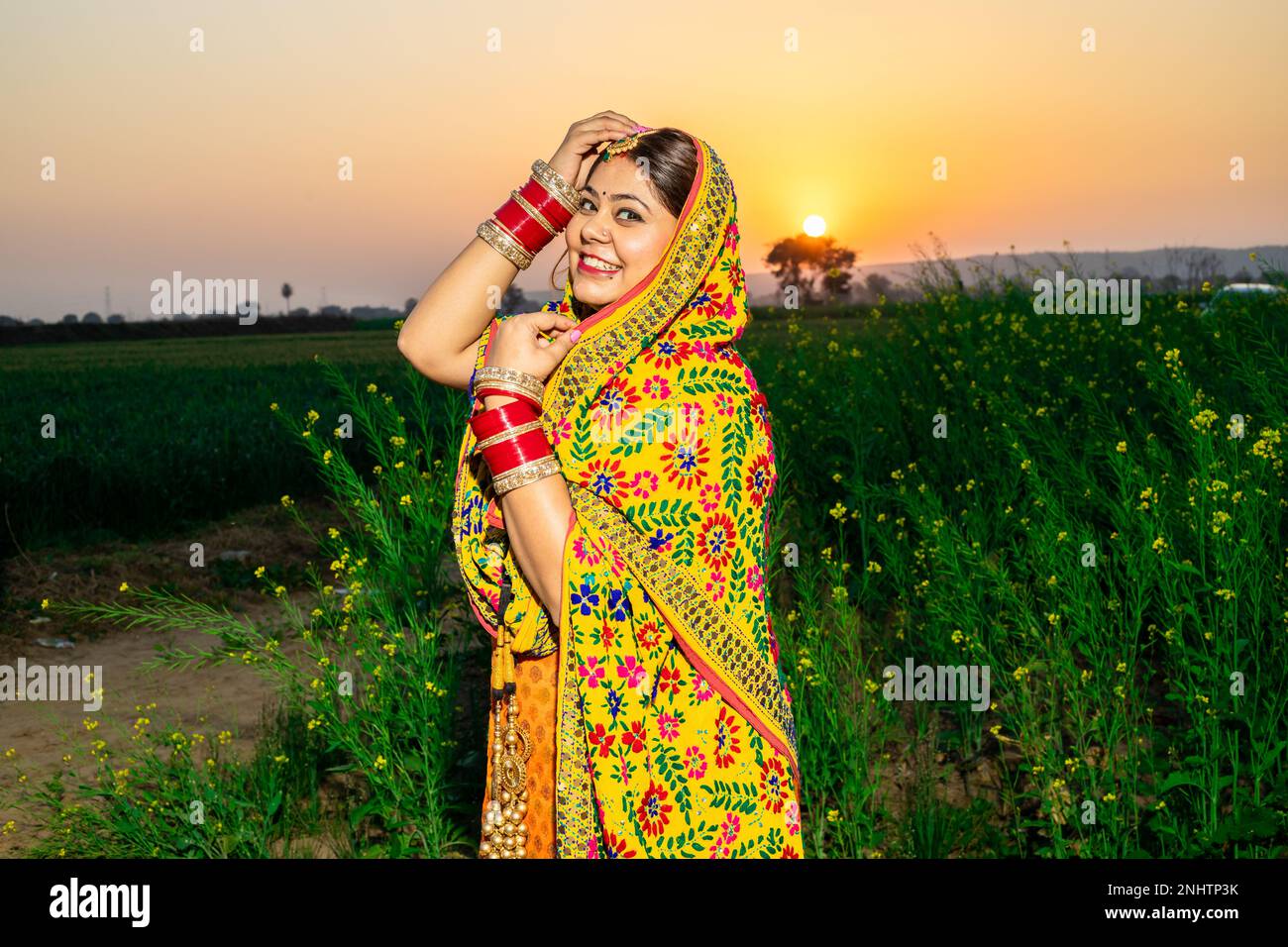 Portrait of beautiful young indian punjabi woman model wearing colorful ...