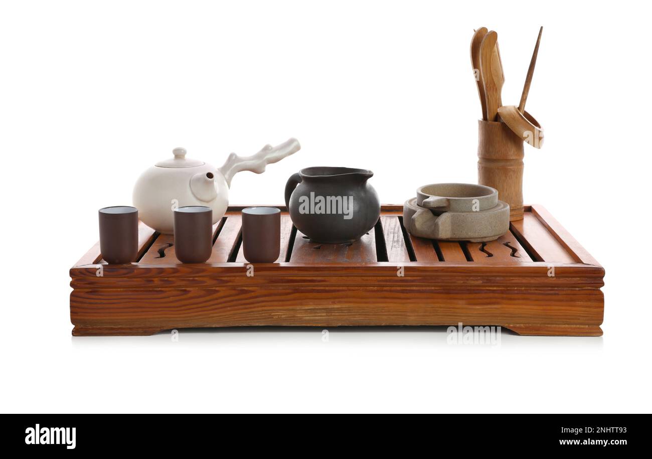 Beautiful set for traditional tea ceremony on white background Stock ...