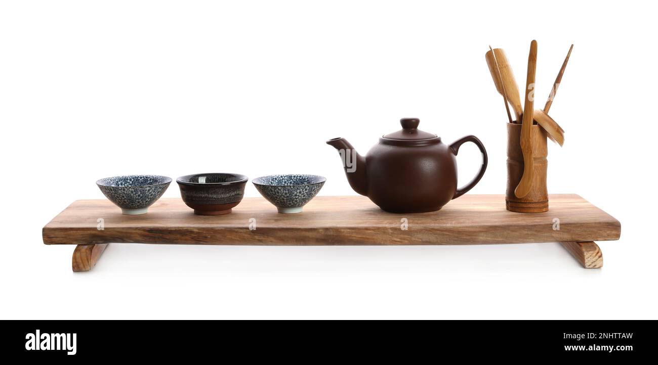 Beautiful set for traditional tea ceremony on white background Stock ...