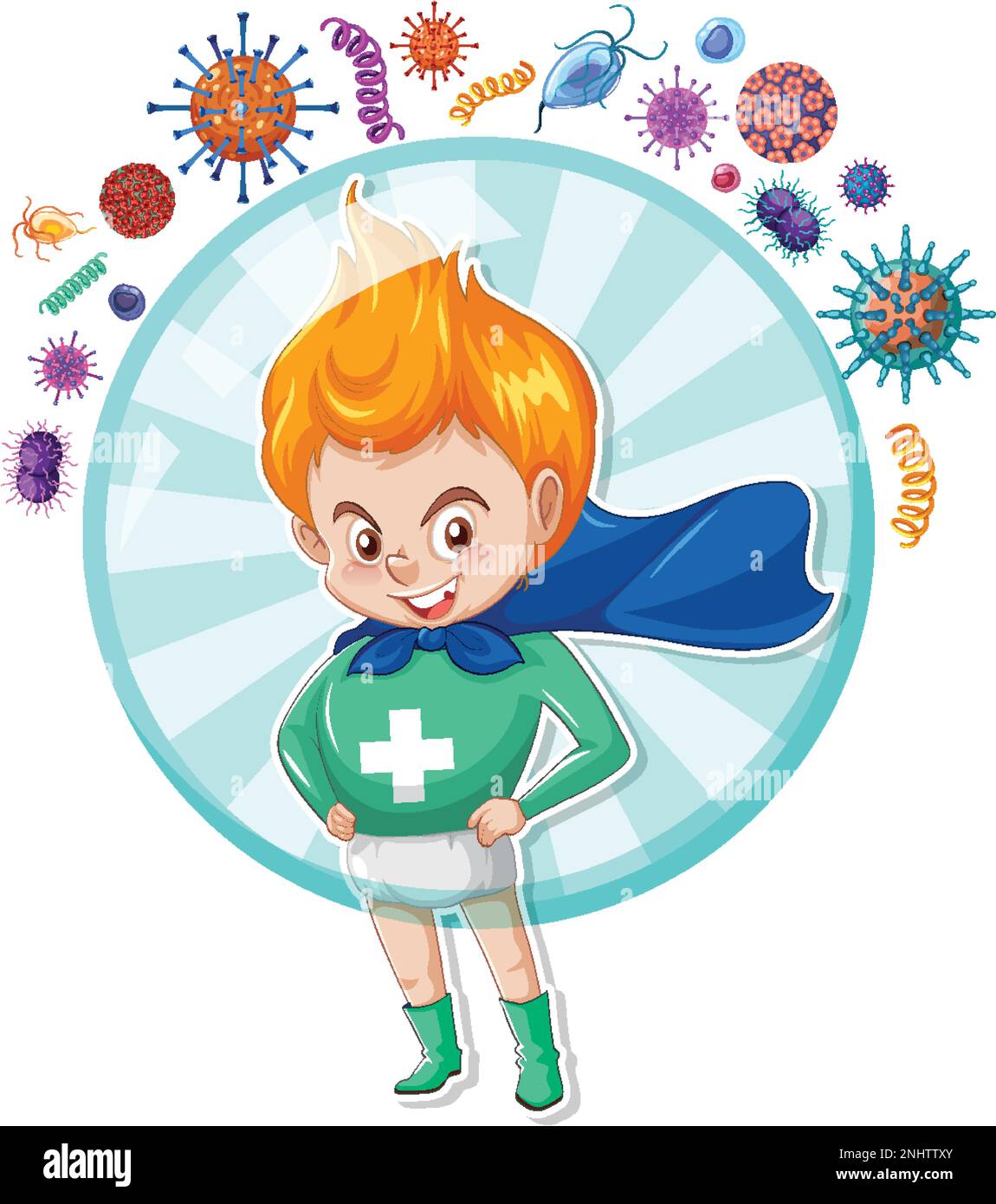 Hero boy with germ attack text illustration Stock Vector Image & Art ...