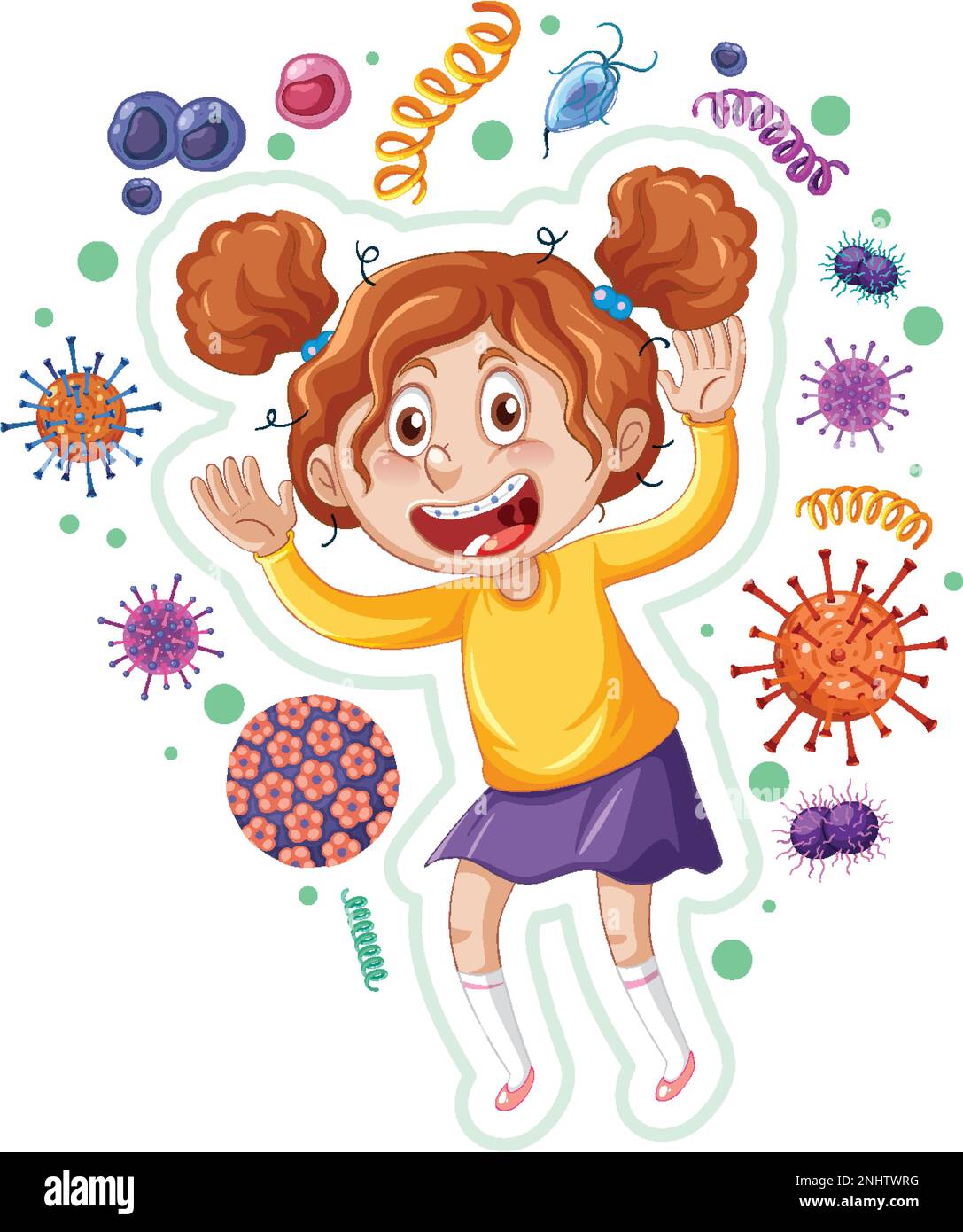 A girl surrounded by germs illustration Stock Vector Image & Art - Alamy