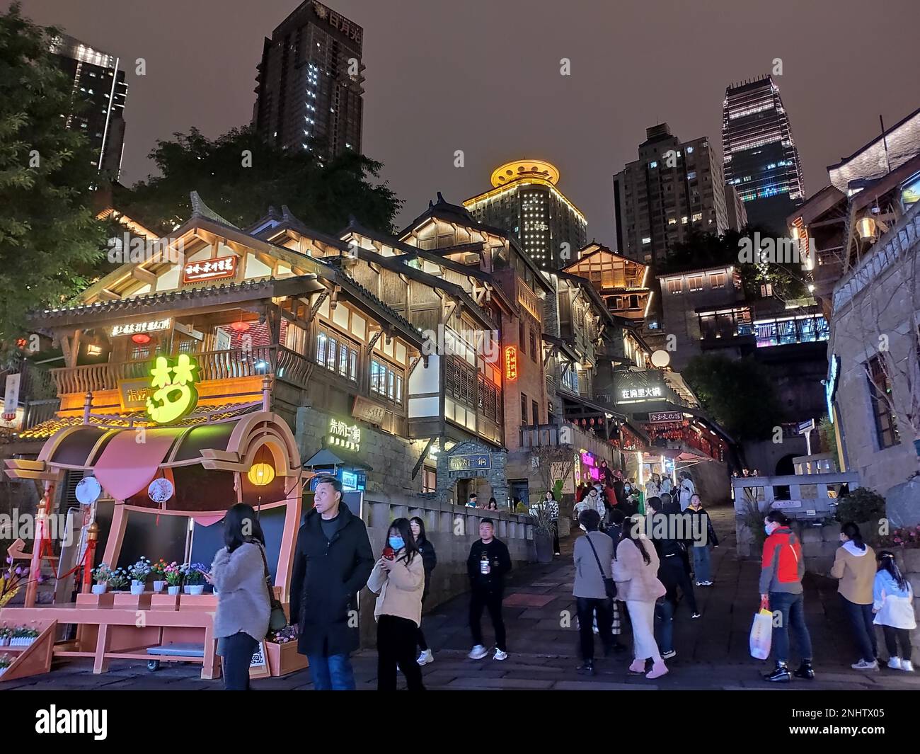 The night view of Shibati Traditional Scenic Area in Yuzhong District ...