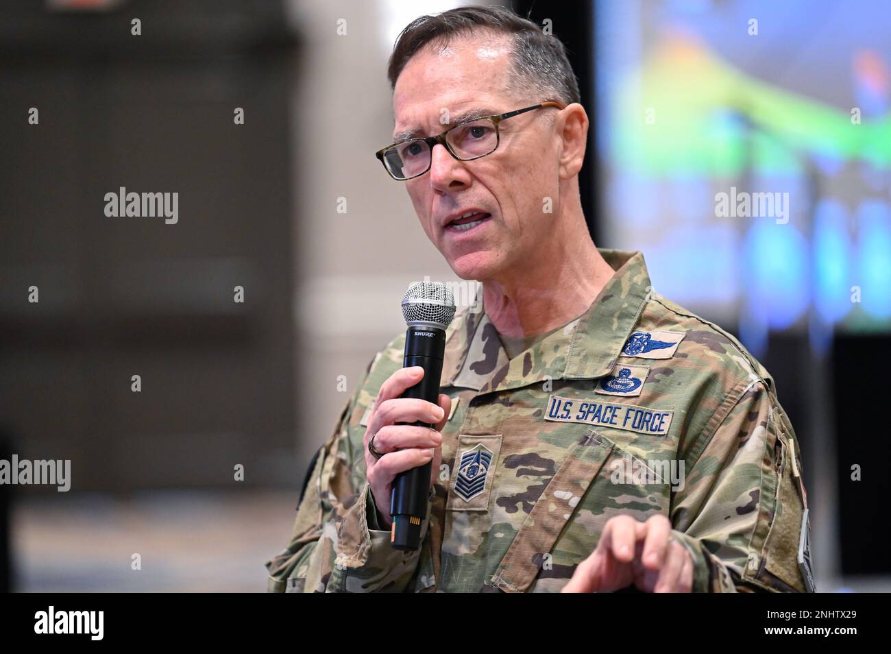 Chief Master Sgt. of the Space Force Roger A. Towberman speaks during ...