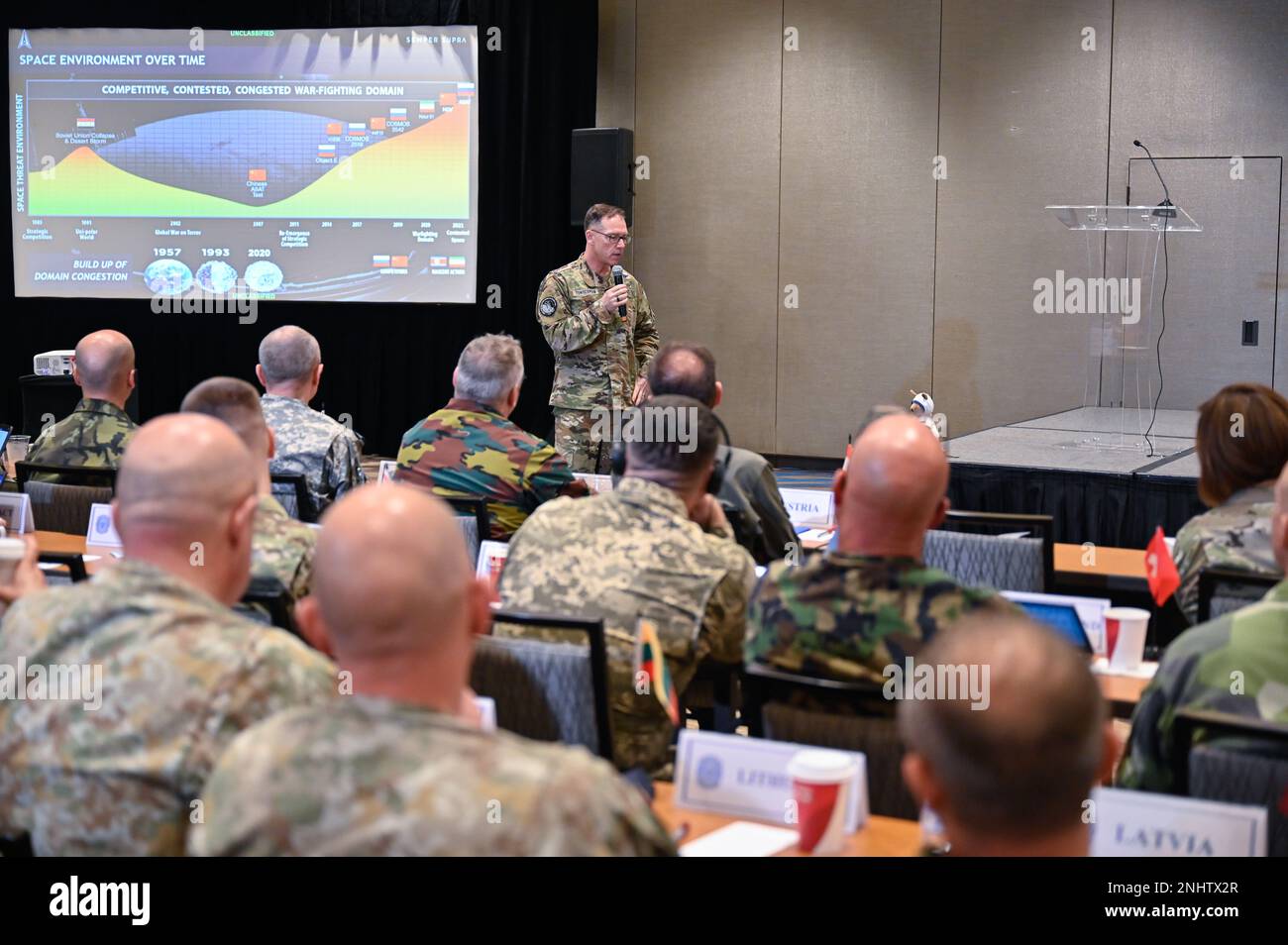 Chief Master Sgt. of the Space Force Roger A. Towberman speaks during ...