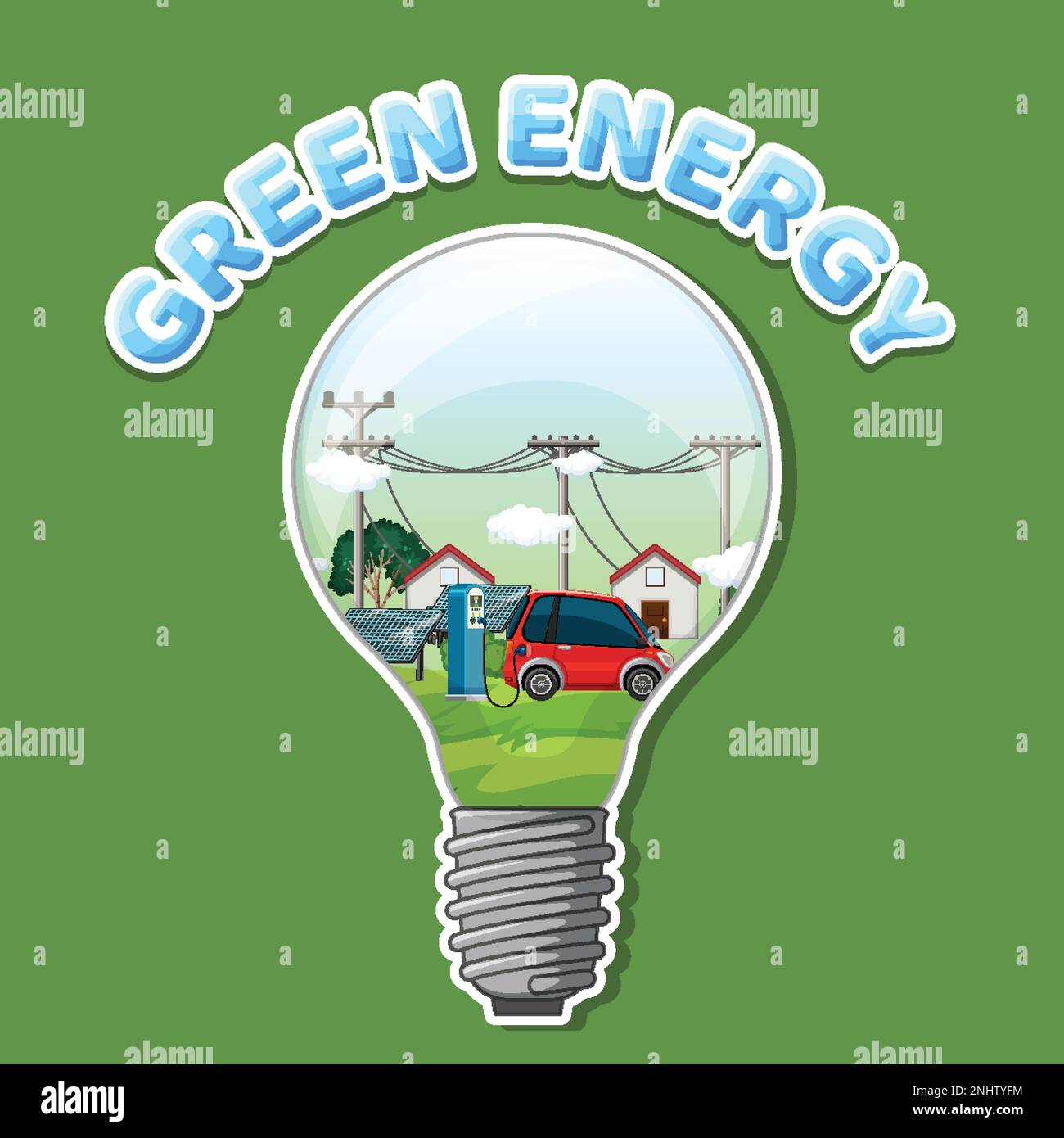 Green energy text with lightbulb banner template illustration Stock ...
