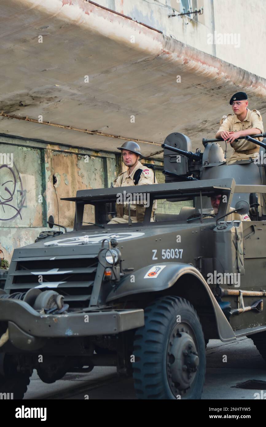 Hel, Poland - August 2022 Military troops marching during 3 May Polish ...