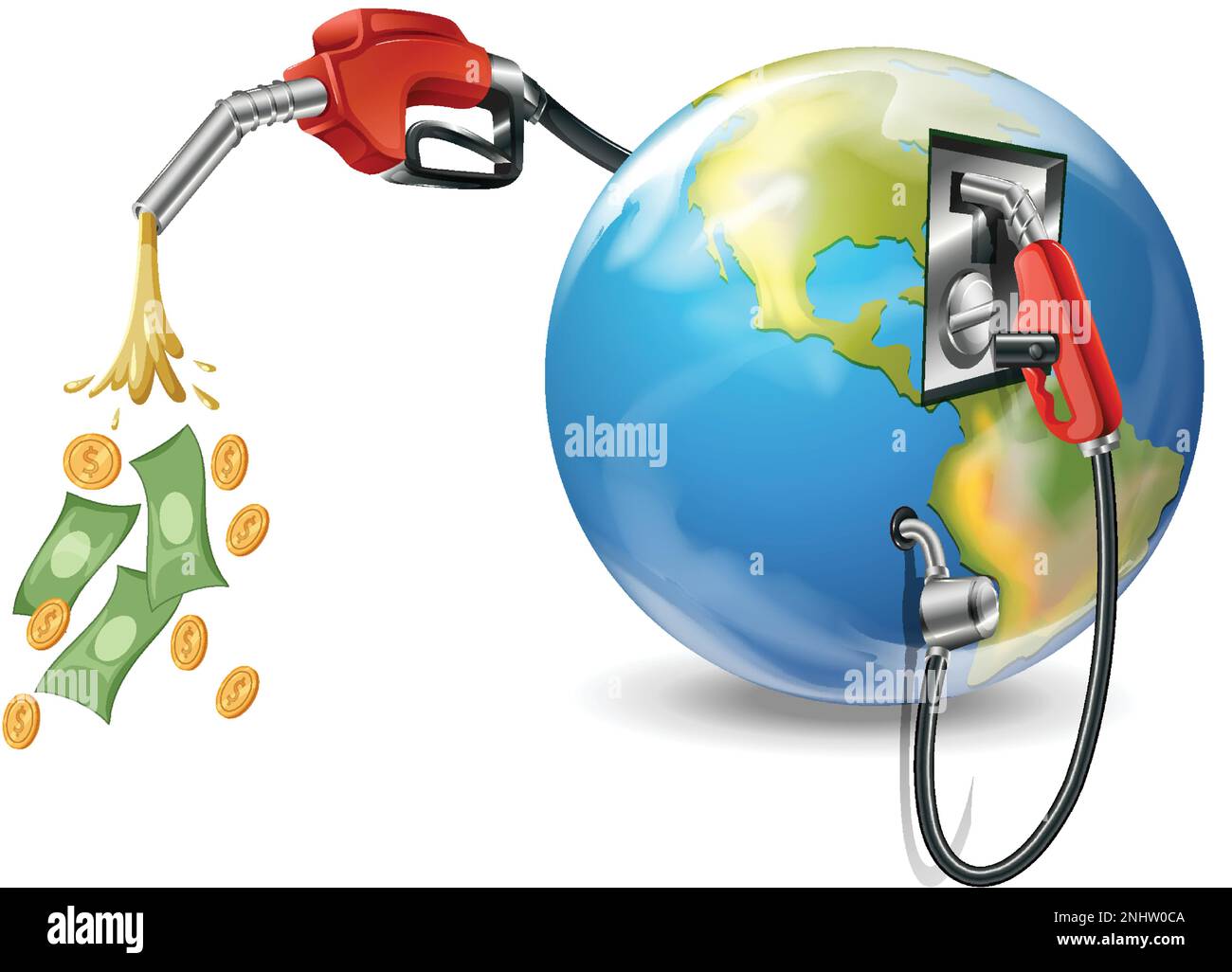 Fueling nozzle gasoline and earth planet on white background ...