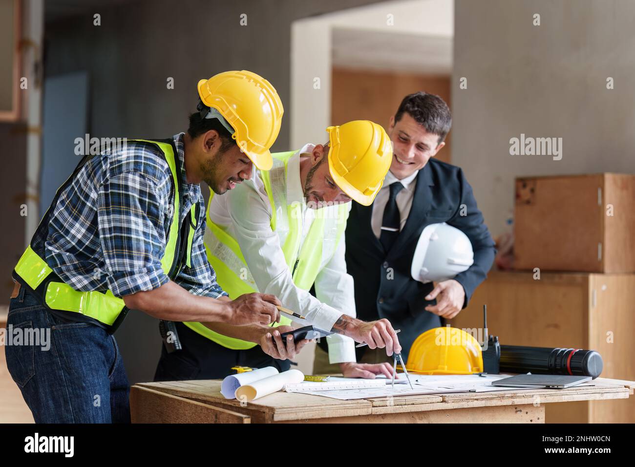 Civil Construction team working at renovate construction site ...