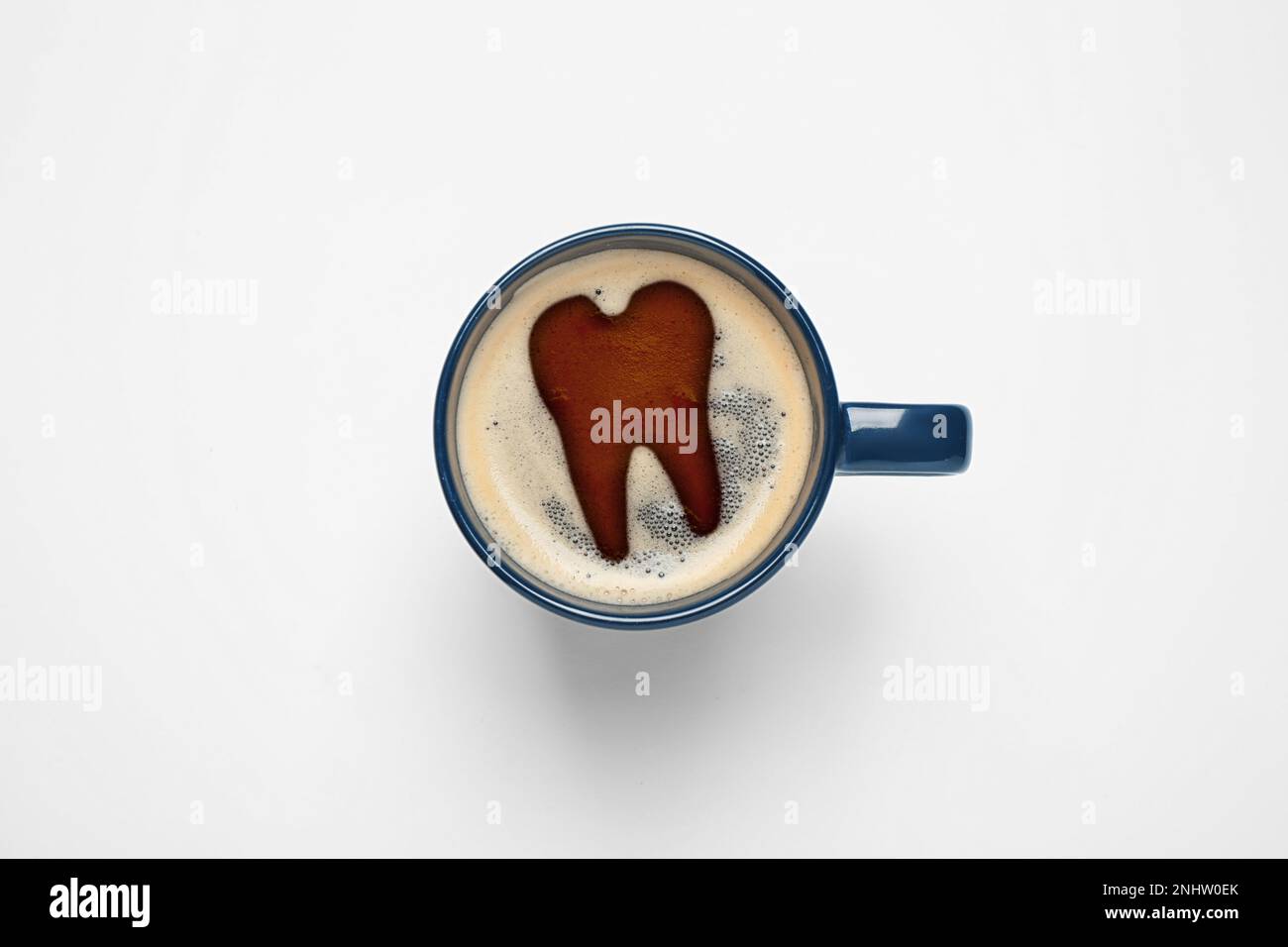 Coffee causing dental problem. Cup of hot drink on white background ...
