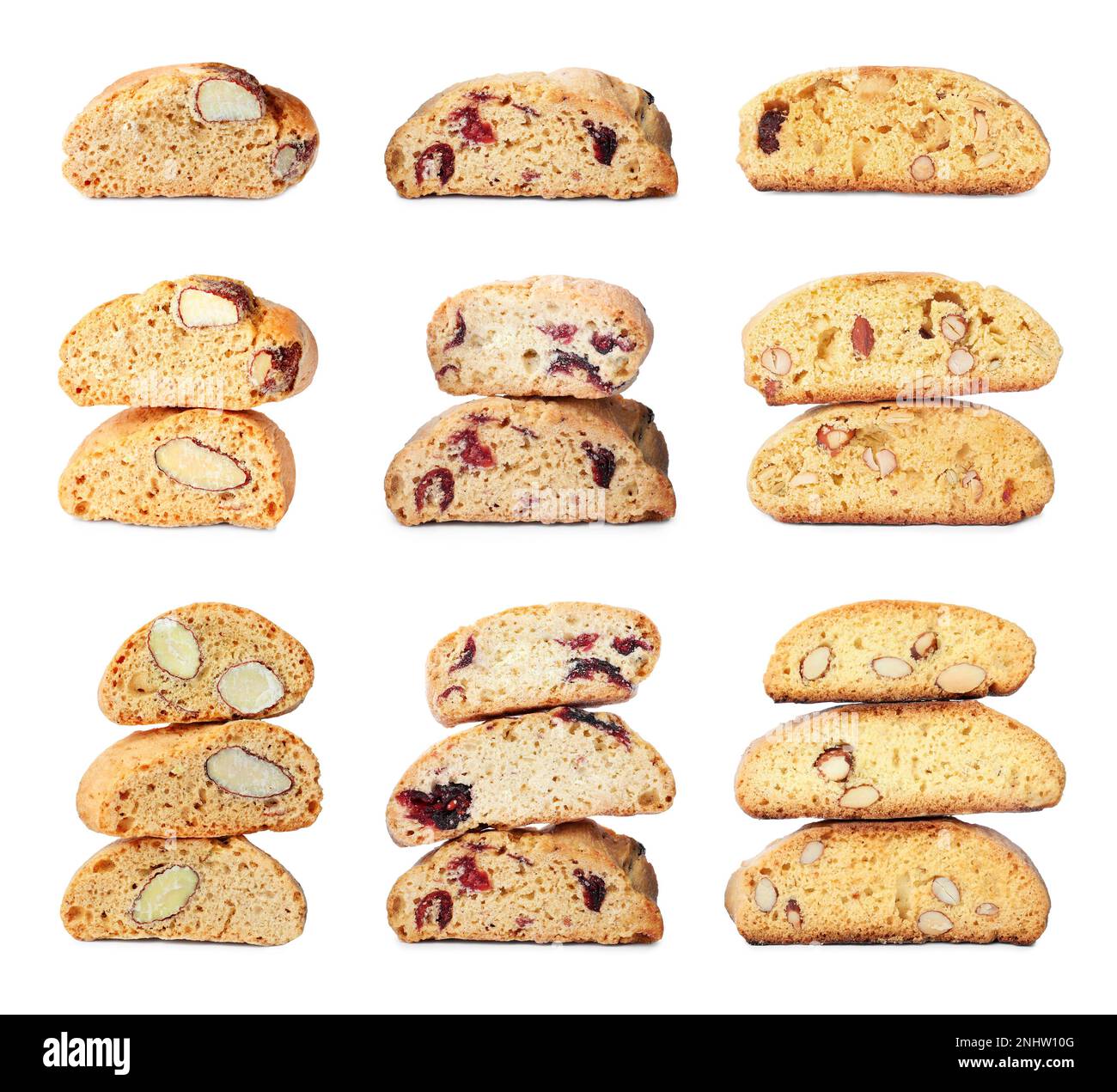 Set with different tasty cantucci on white background. Traditional ...