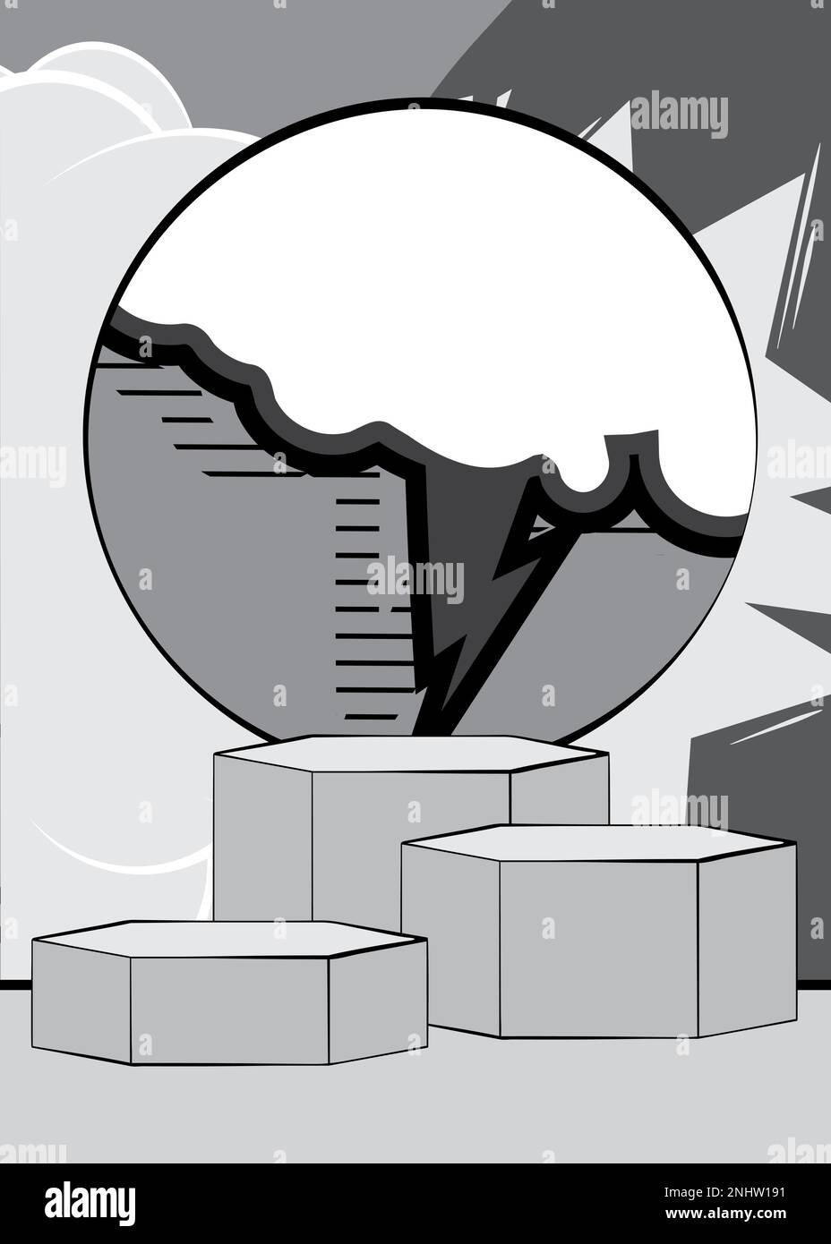 Cartoon Hexagonal gray Stage for mockup presentation. Comic Book ...