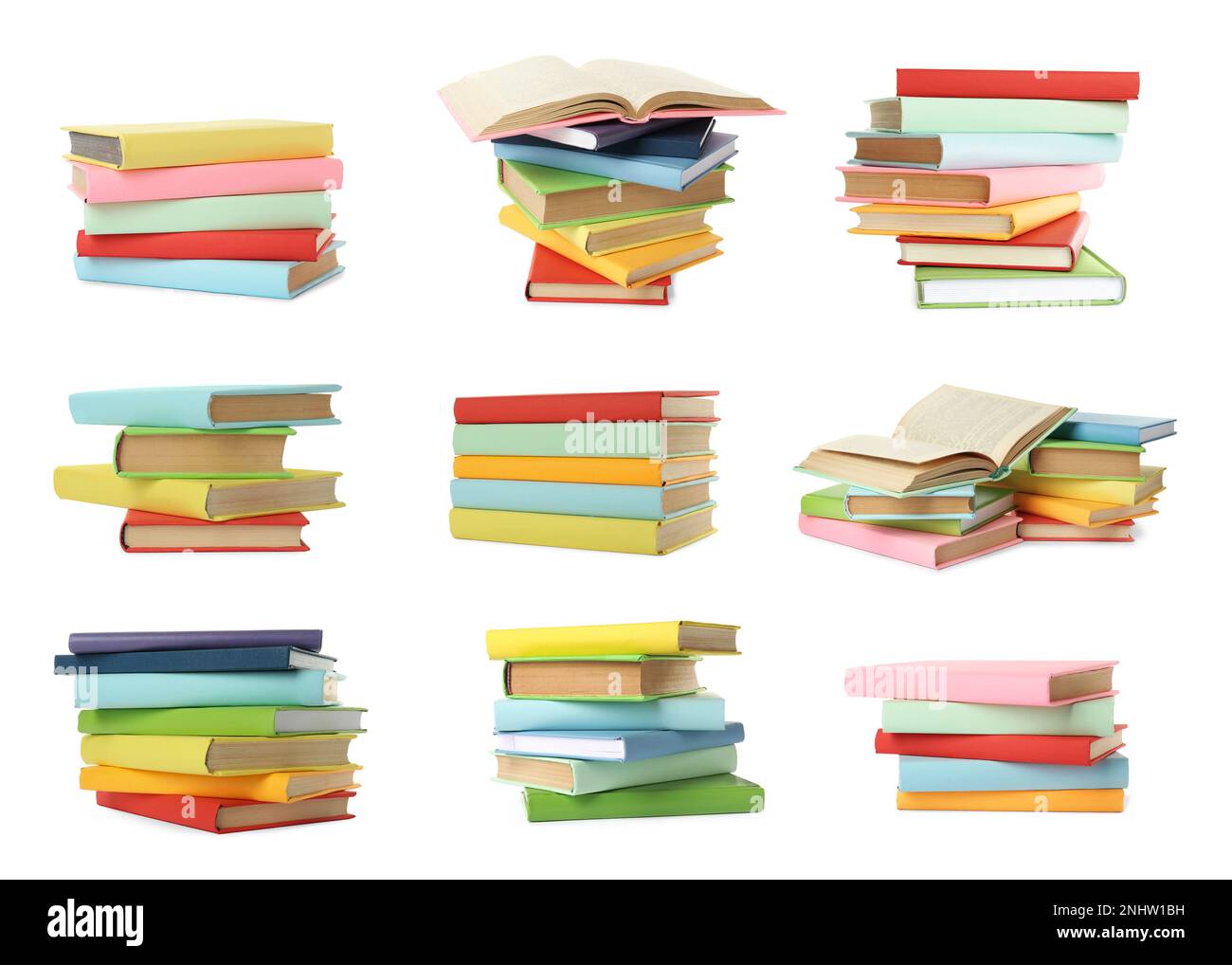 Set with different hardcover books on white background Stock Photo - Alamy
