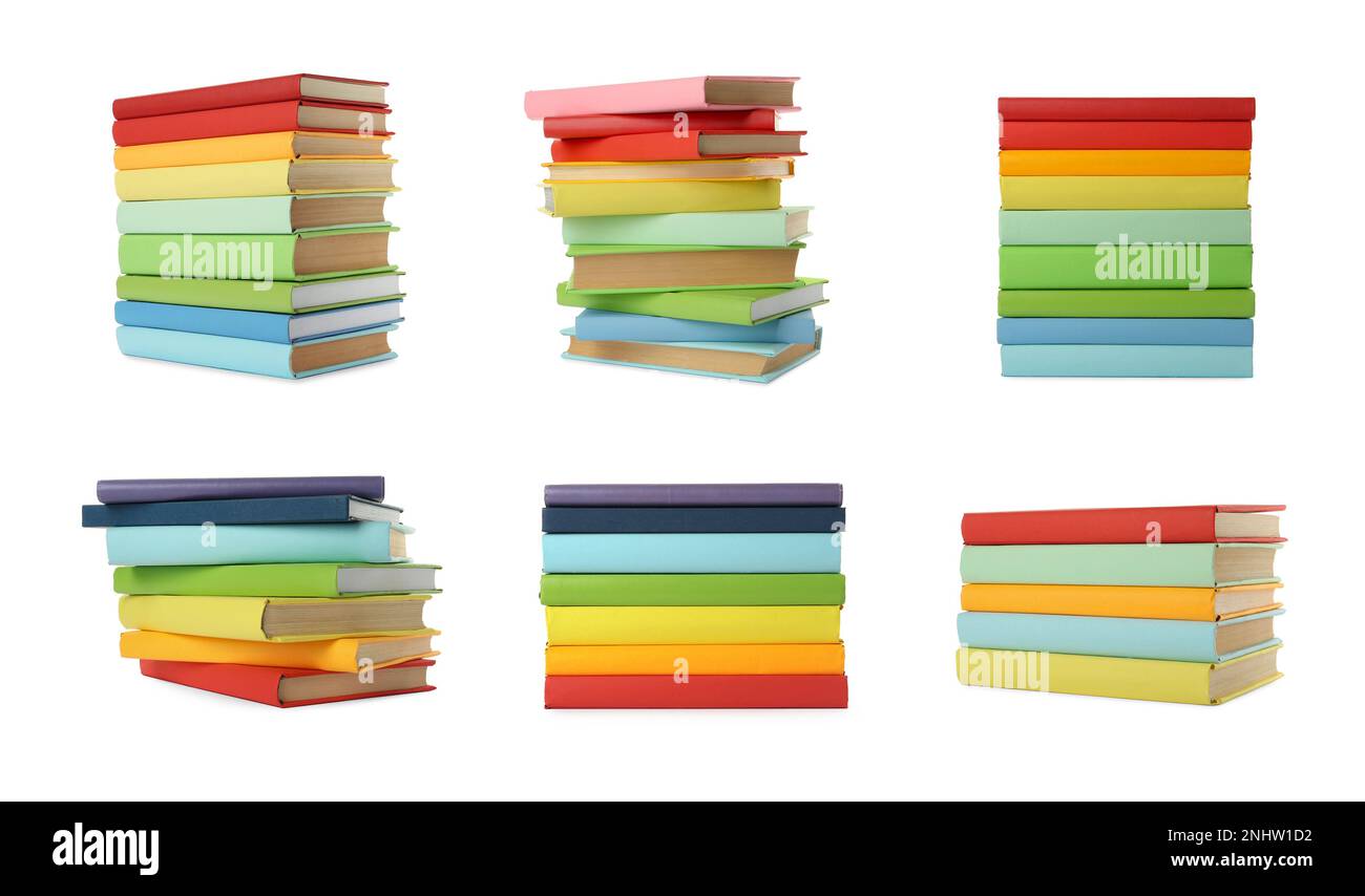 Set with different hardcover books on white background. Banner design ...