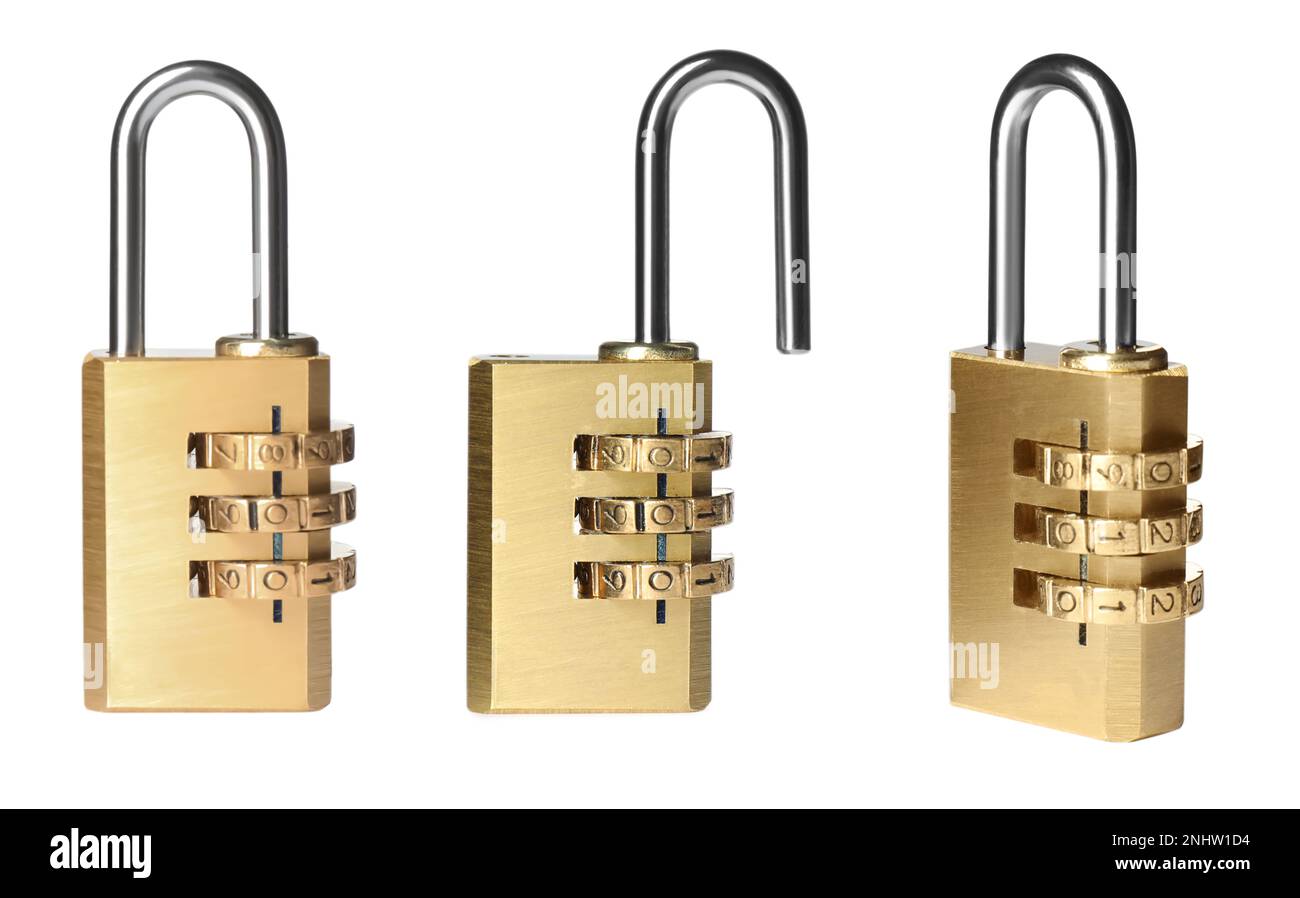 Metal combination padlocks on white background, collage Stock Photo - Alamy