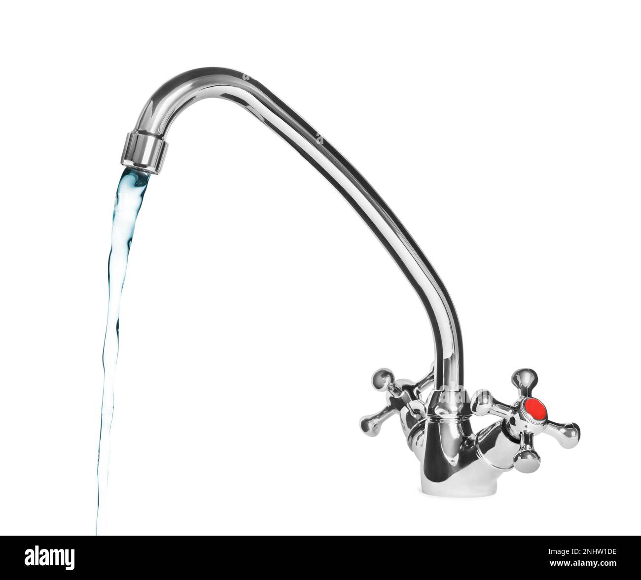 Water stream flowing from tap on white background Stock Photo - Alamy