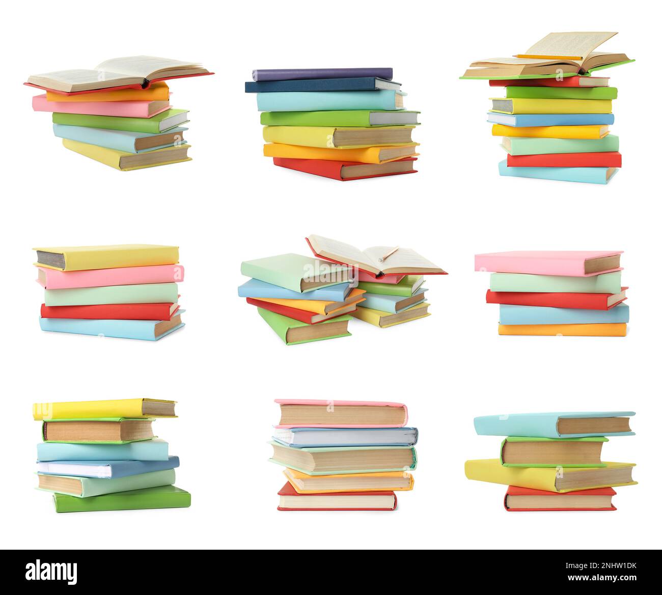 Set with different hardcover books on white background Stock Photo - Alamy