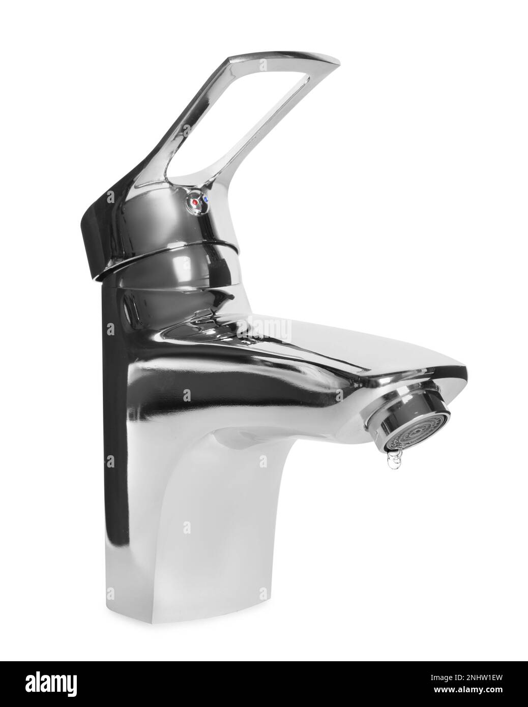 Water drop flowing from tap on white background Stock Photo - Alamy