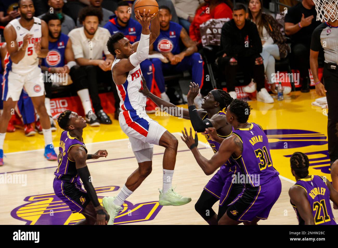 Detroit Pistons guard Hamidou Diallo (6) goes to basket against the Los ...