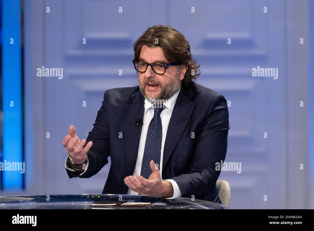 Marco Osnato during the Porta a Porta broadcast on Rai 1 at the Rai ...
