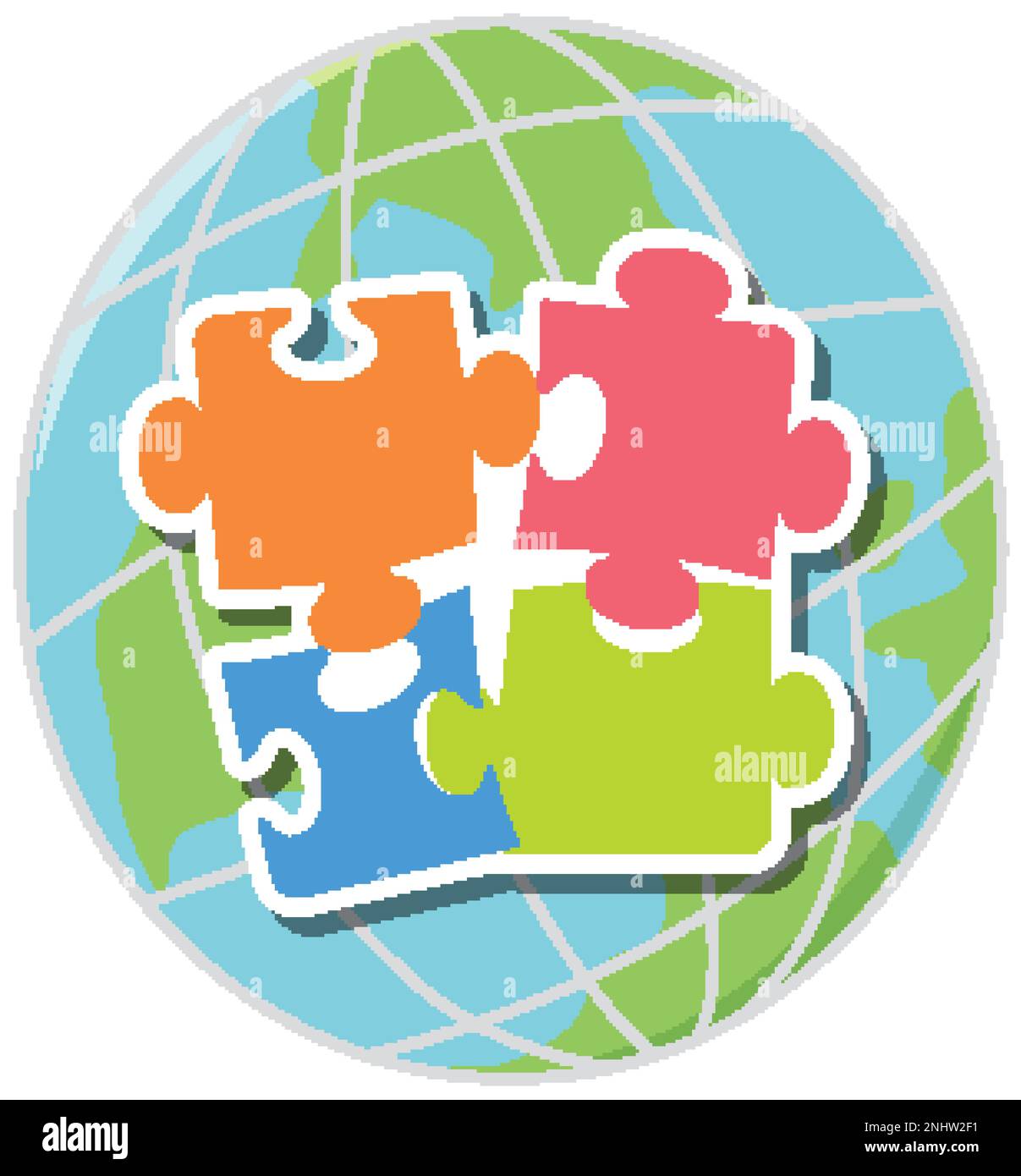 Jigsaw puzzle on earth globe icon illustration Stock Vector Image & Art ...
