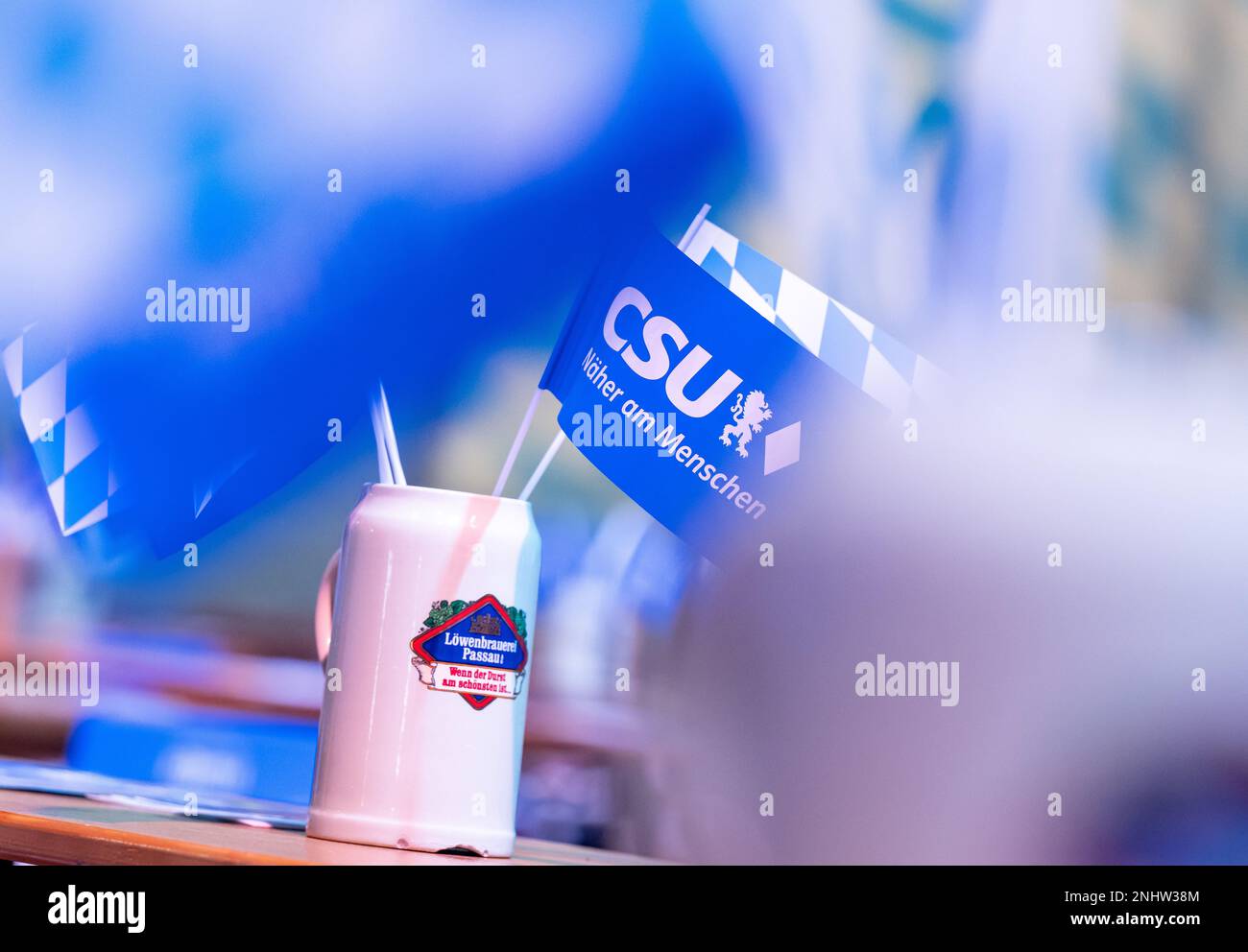 Passau, Germany. 22nd Feb, 2023. Flags with the Bavarian diamond ...