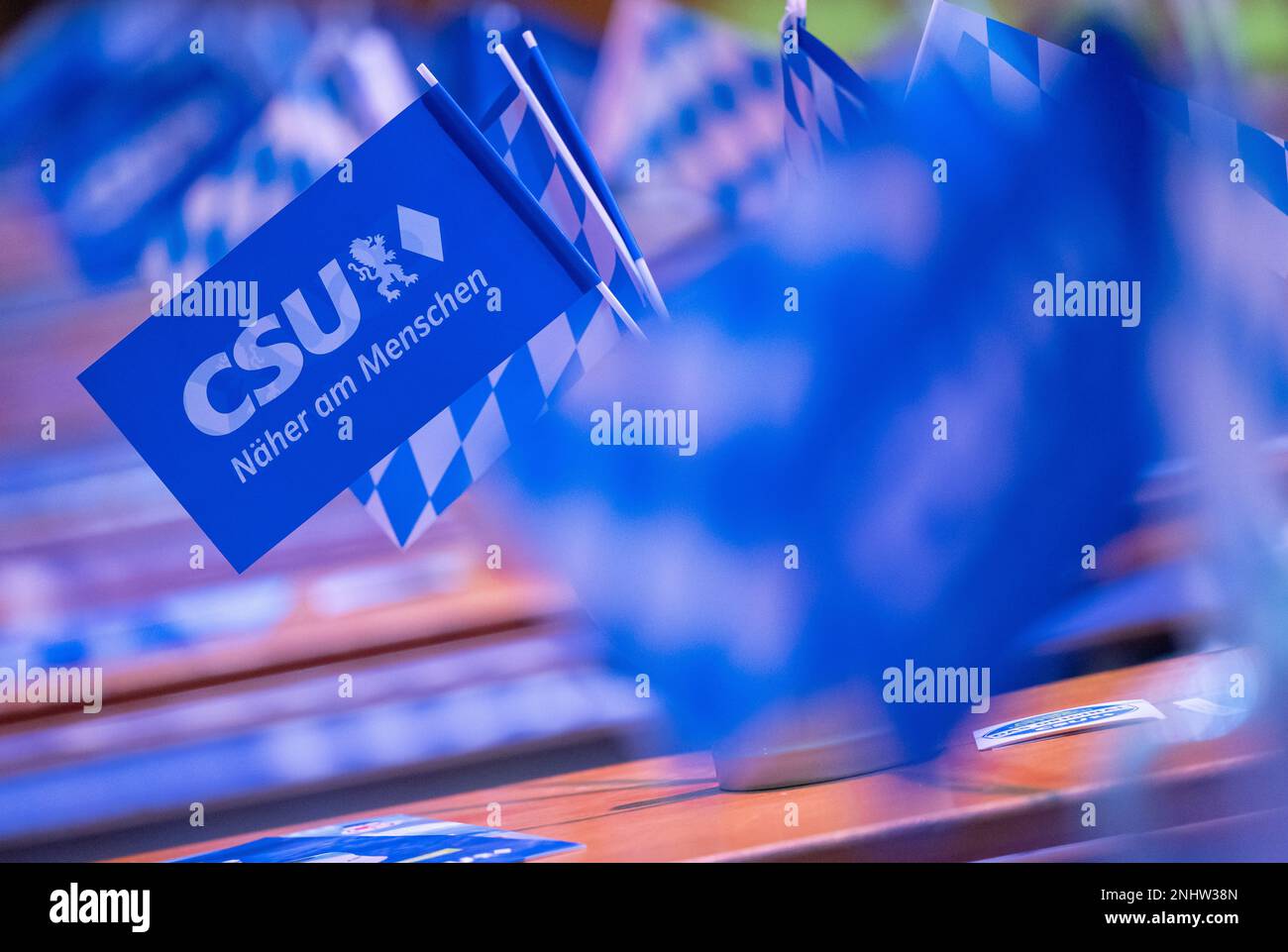 Passau, Germany. 22nd Feb, 2023. Flags with the Bavarian diamond ...