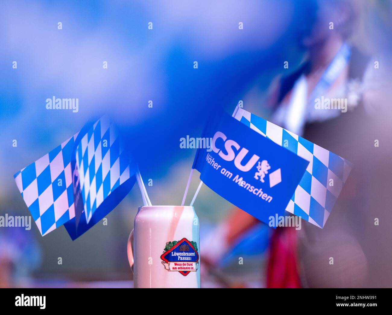 Passau, Germany. 22nd Feb, 2023. Flags with the Bavarian diamond ...