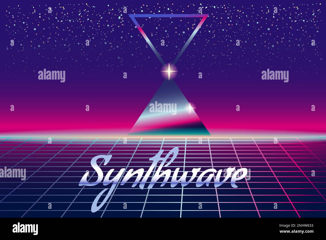 Synthwave retro banner vaporwave aesthetic background. Pyramids grid 3d ...