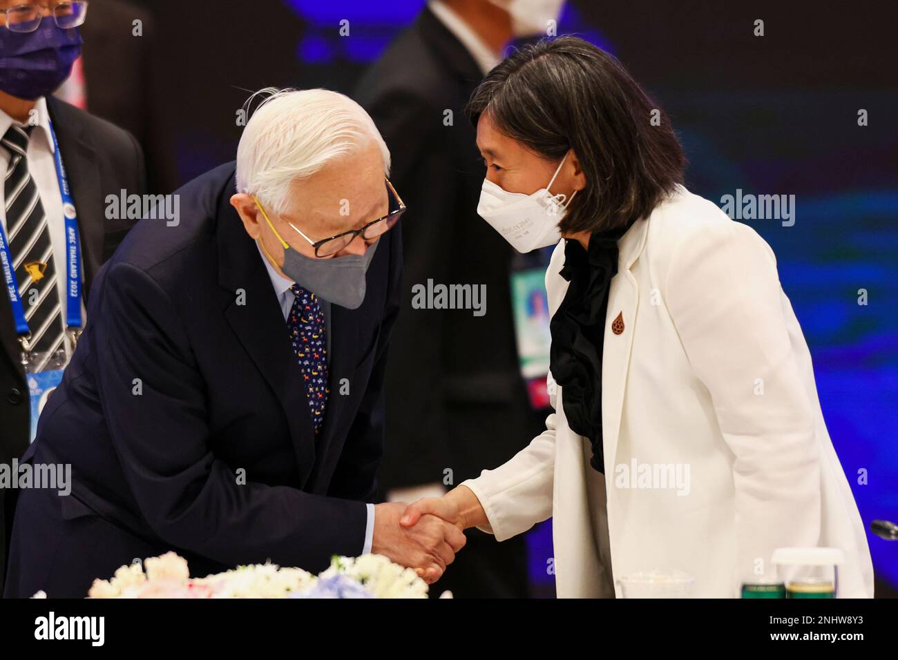 Founder of Taiwan Semiconductor Manufacturing Corp. Morris Chang, left ...