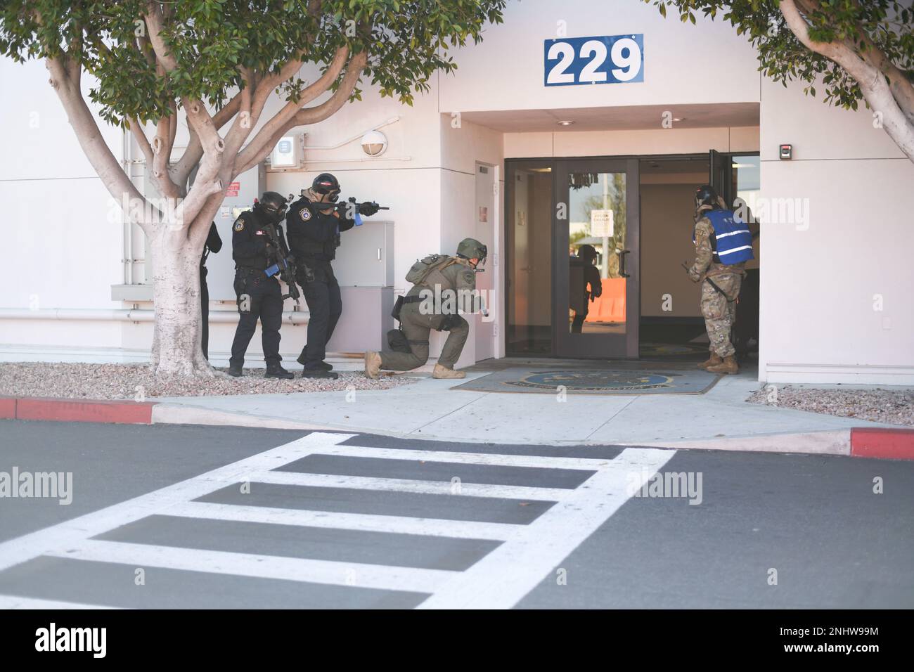 Security from on and off base approach the entrance to the building ...