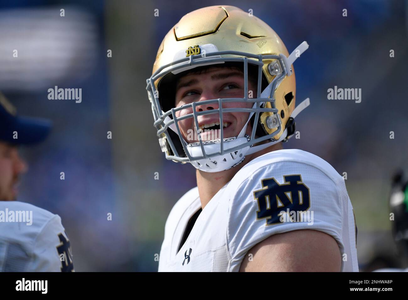 BALTIMORE, MD - NOVEMBER 12: Notre Dame tackle Joe Alt (76) smiles ...