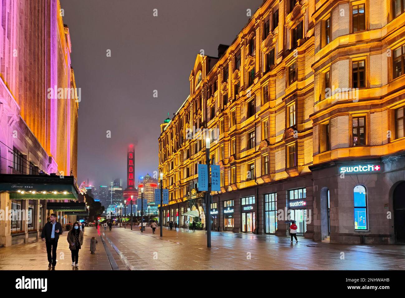 An evening view of the colonial buildings on the Nanjing Road after ...