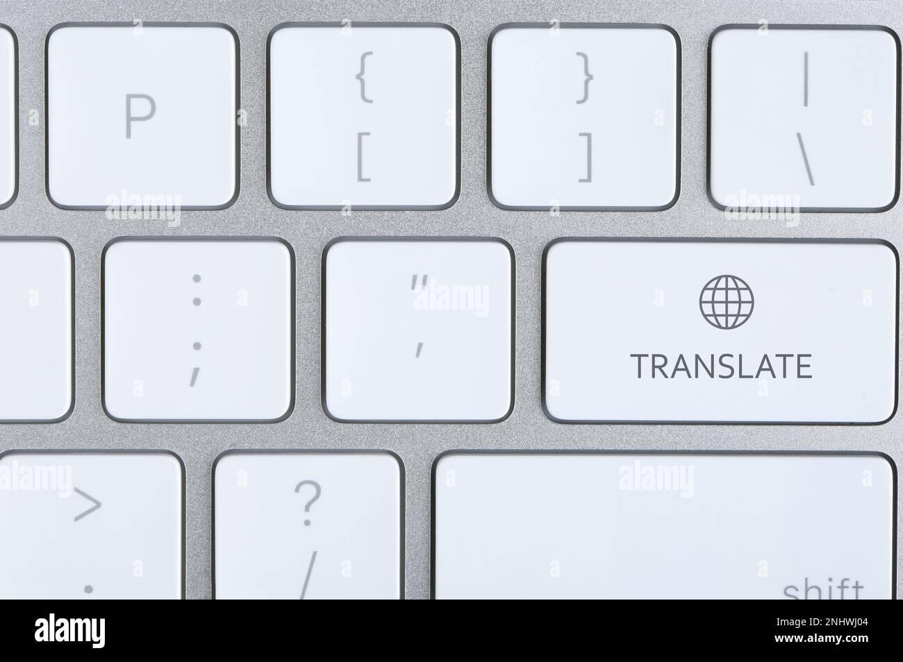 Modern computer keyboard with button for quick translation, top view ...
