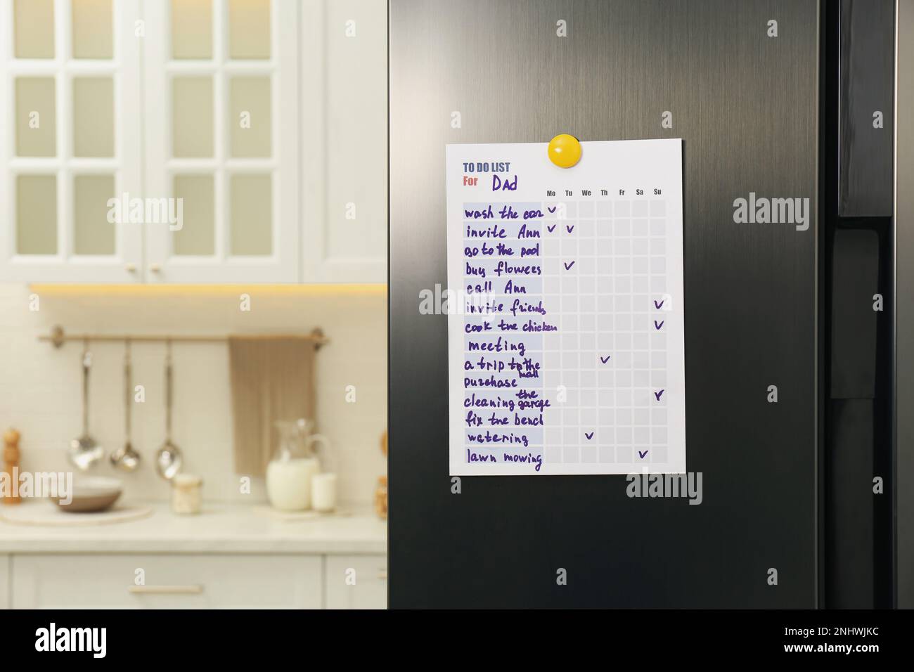 To do list with magnet on refrigerator indoors. Space for text Stock ...
